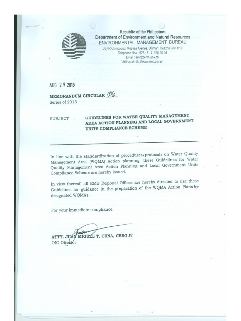 MC 2013 006 Guidelines For WQMA Action Planning and LGU Compliance Scheme | PDF