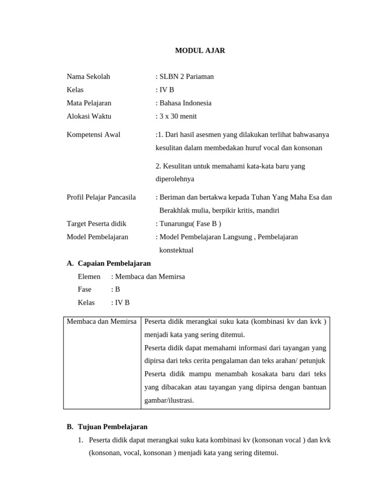 MODUL AJAR Membaca | PDF