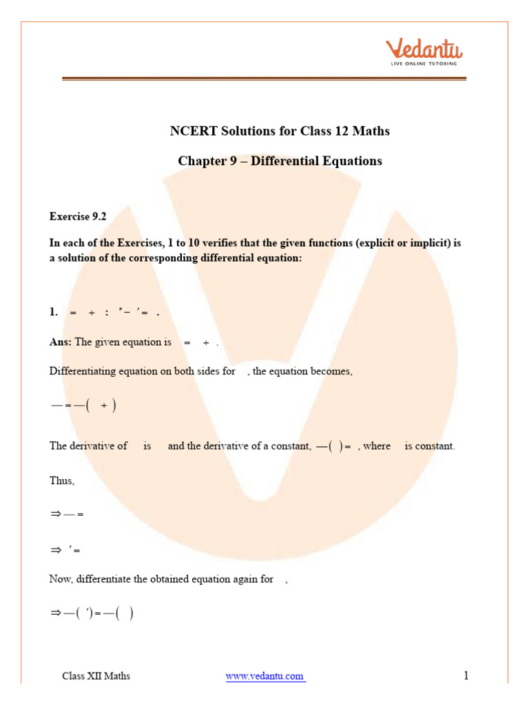 Class 12 Maths: Differential Equations | PDF | Equations ...