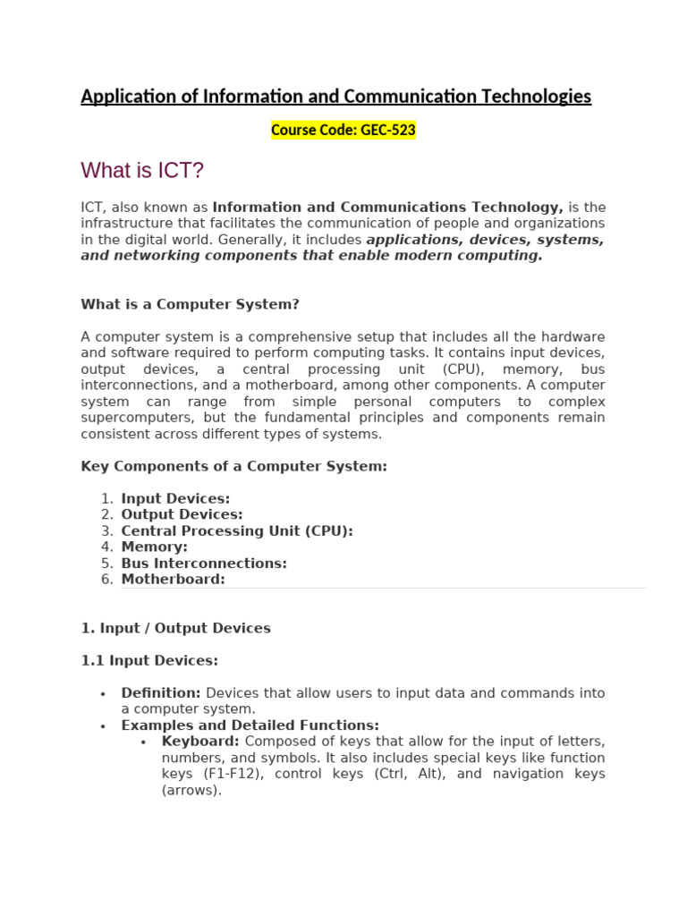 Applications of ICT in Computing Systems | PDF | Computer Data Storage | Random Access Memory