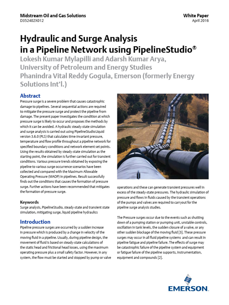 Hydraulic Surge Analysis in A Pipeline Network Using Pipelinestudio en ...