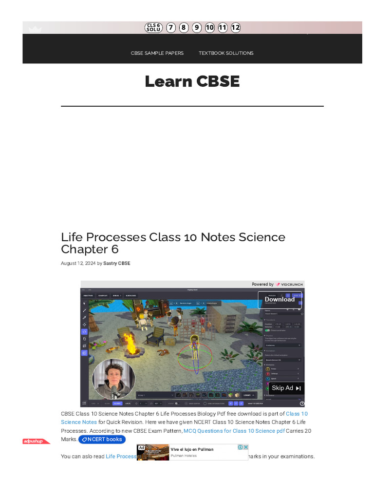 Class 10 Life Processes Science Notes | PDF | Cellular Respiration ...