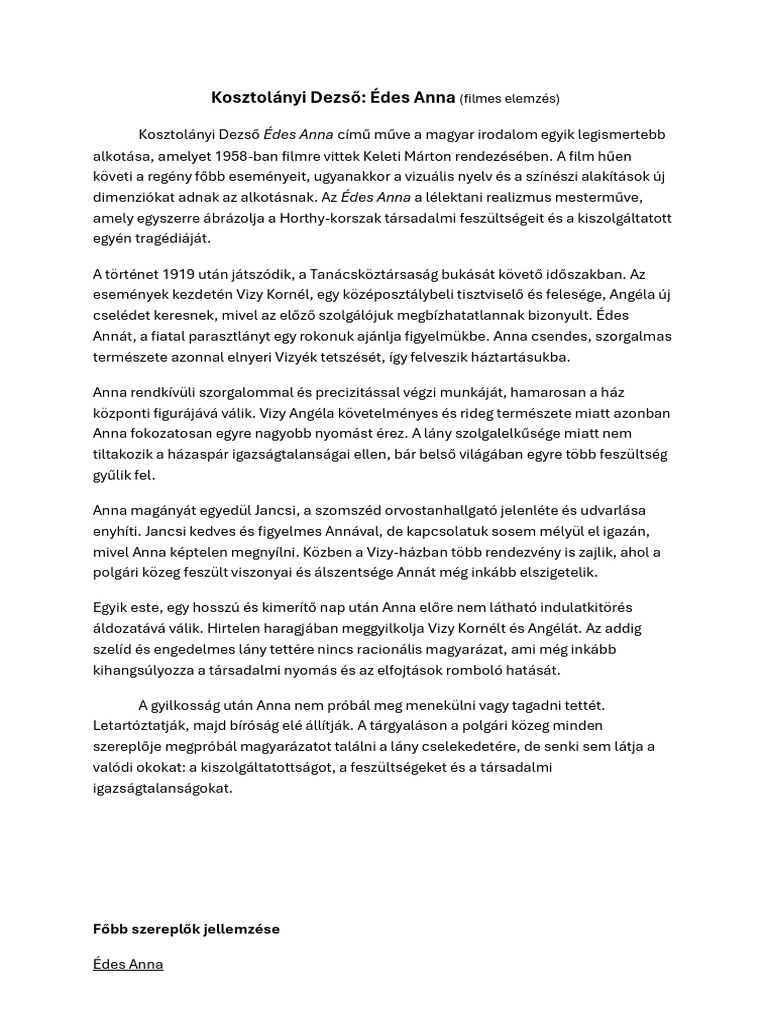 Édes Anna Filmes Elemzés | PDF