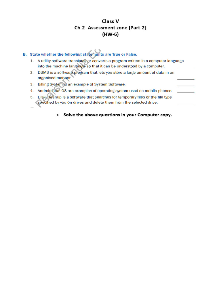 Class v Ch-2 Assesment Zone [Part 2] (HW-6) | PDF