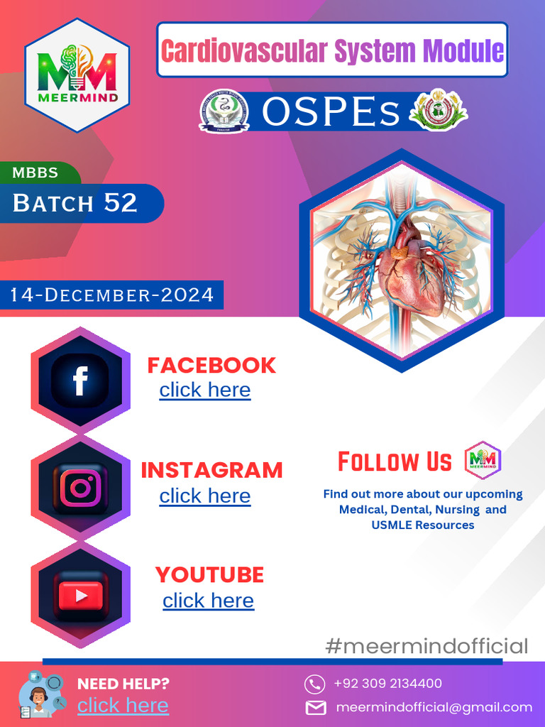 CMC-Cardiovascular System Module Batch 52 OSPEs . | PDF | Medical ...