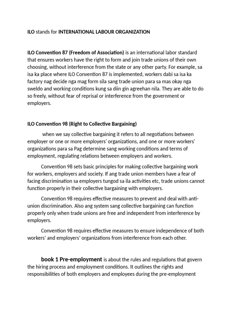 ILO stands for INTERNATIONAL LABOUR ORGANIZATION | PDF | Employment | Occupational Safety And Health