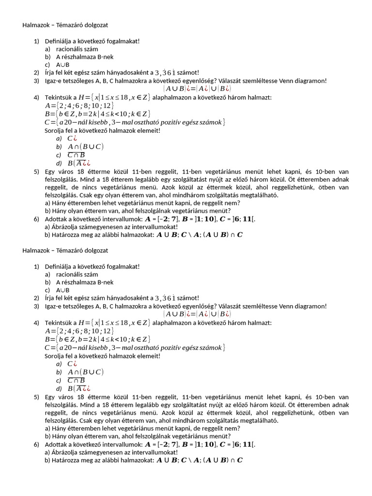 Halmazok Temaz 2024 | PDF