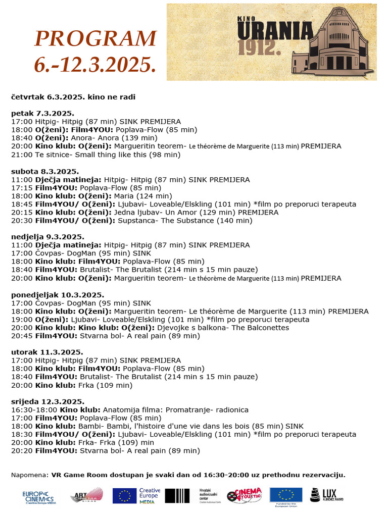 Program Kino Urania 6.-12.3.2025. | PDF
