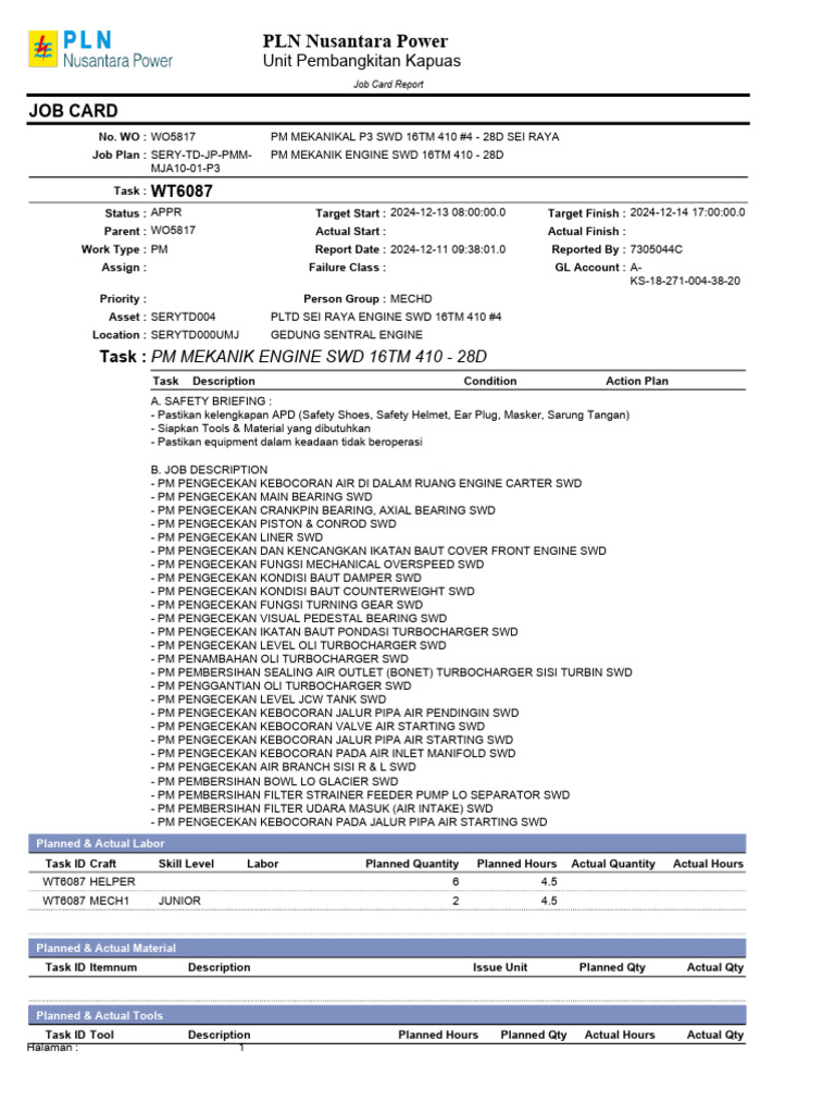 Job Card Report for Engine Maintenance | PDF | Vehicle Technology ...