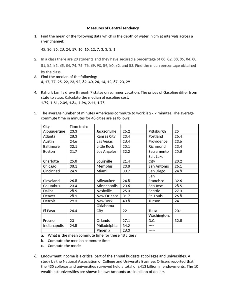 Central Tendency Calculations Guide | PDF