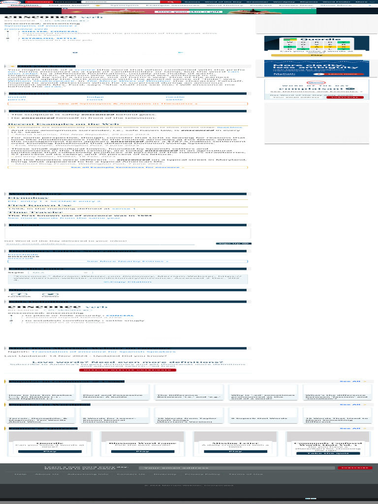 Ensconce Definition & Meaning - Merriam-Webster | PDF | Linguistics | Lexicology