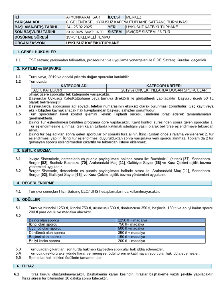 Geleneksel Uykusuz Turnuva Yönergesi | PDF