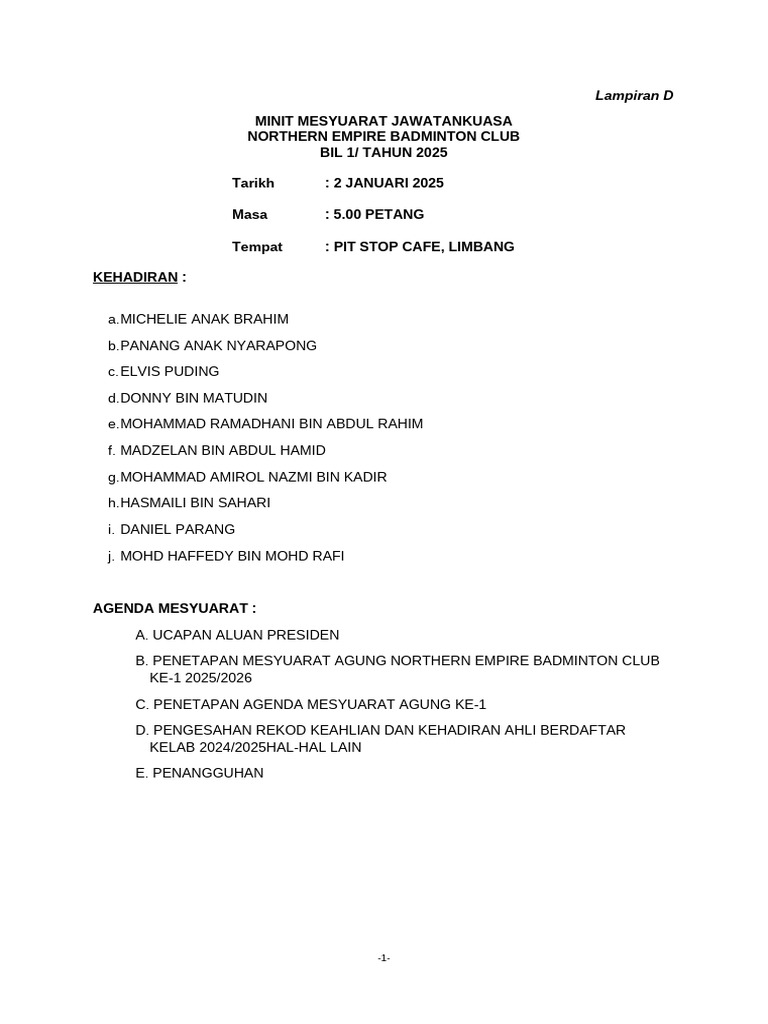 Minit Mesyuarat Jawatankuasa Penetapan AGM | PDF