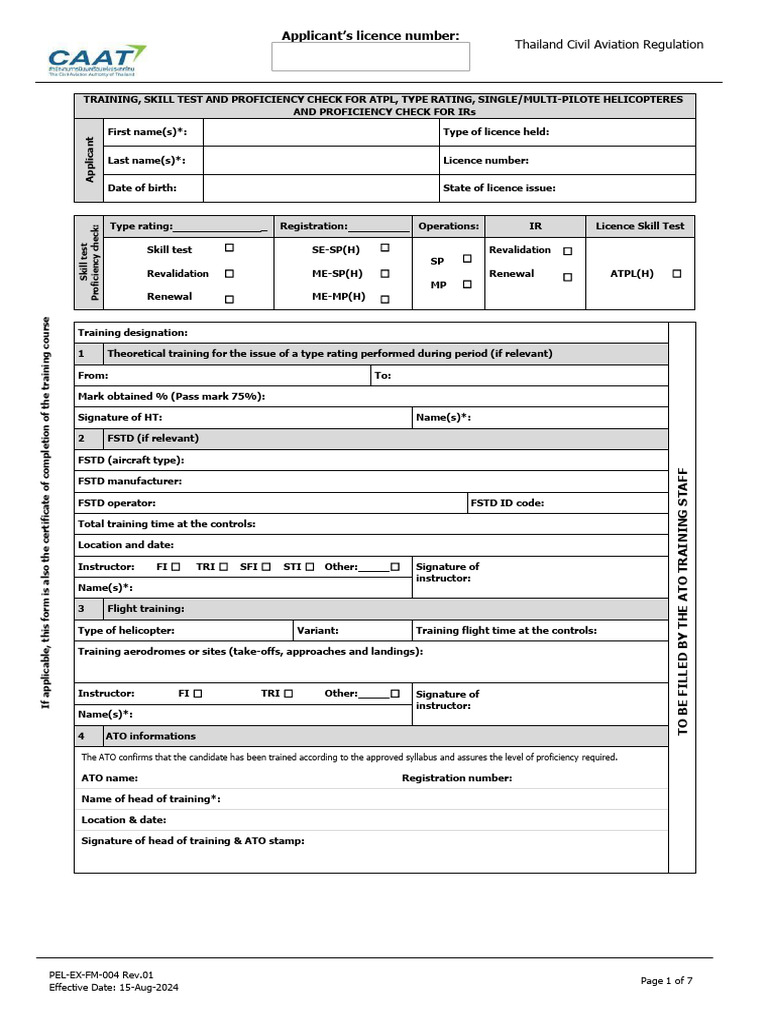 PEL EX FM 004 Rev.01 Training and Report Form SP MP Helicopter | PDF ...