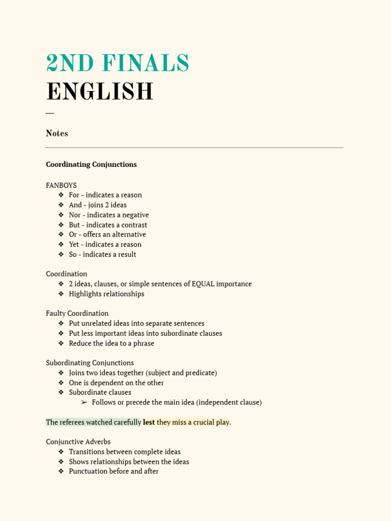 Understanding Conjunctions and Sentence Structure | PDF