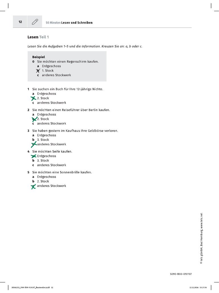 Lektion 19 - Teil 2 - Material - A2 Telc Prüfung - Lesen | PDF