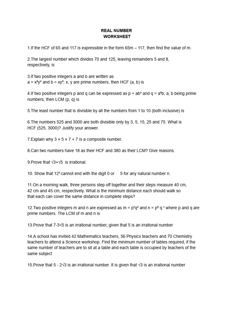 REAL NUMBERS PRACTICE WORKSHEET | PDF | Numbers | Prime Number