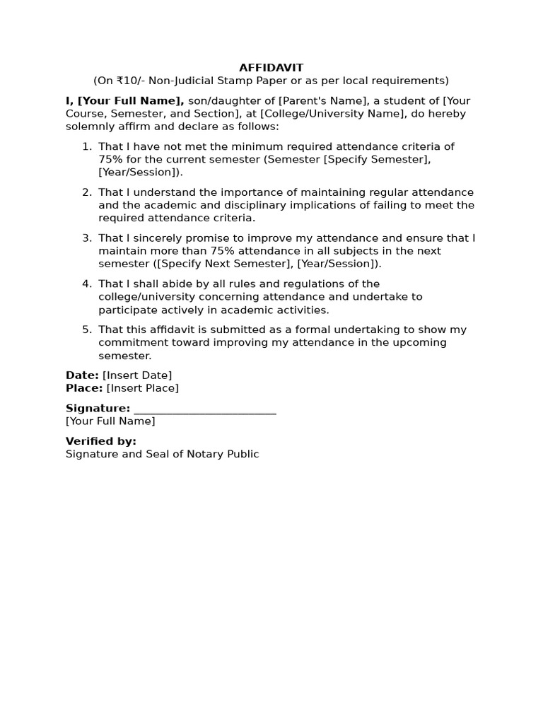 Attendance Affidavit on ₹10 Stamp Paper | PDF