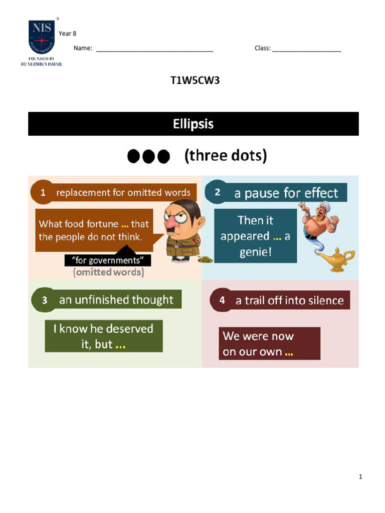 Year 8 English Exercise | PDF | Ellipsis | Punctuation