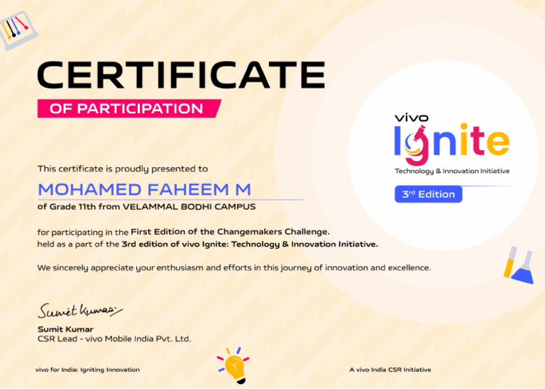 MOHAMED FAHEEM M - Certificate | PDF