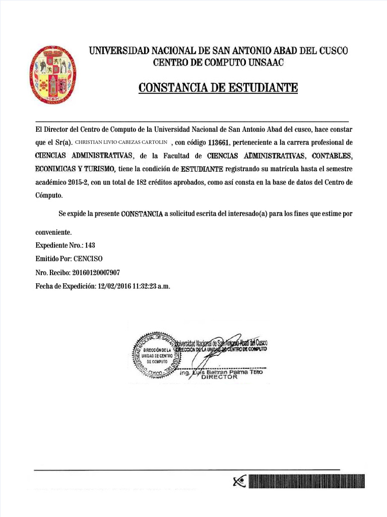 PDF Constancia Estudiante Unsaac - Compress | PDF