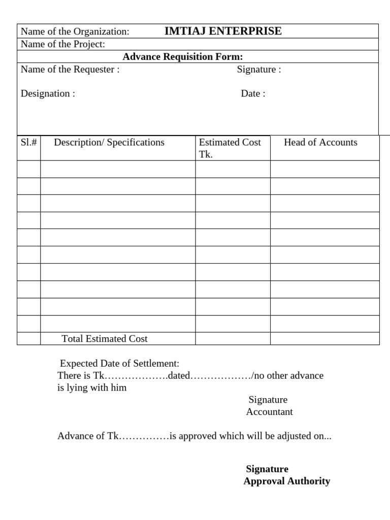 Advance Requisition From | PDF