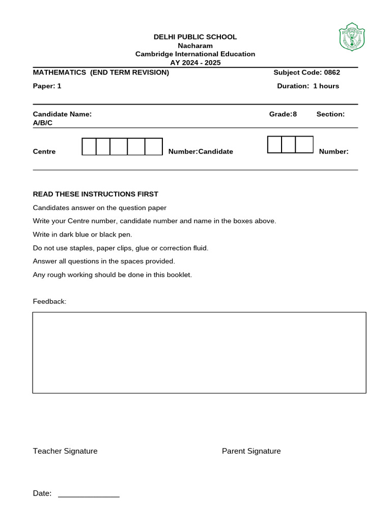 End Term Revision - Paper 1 | PDF | Sequence | Ratio