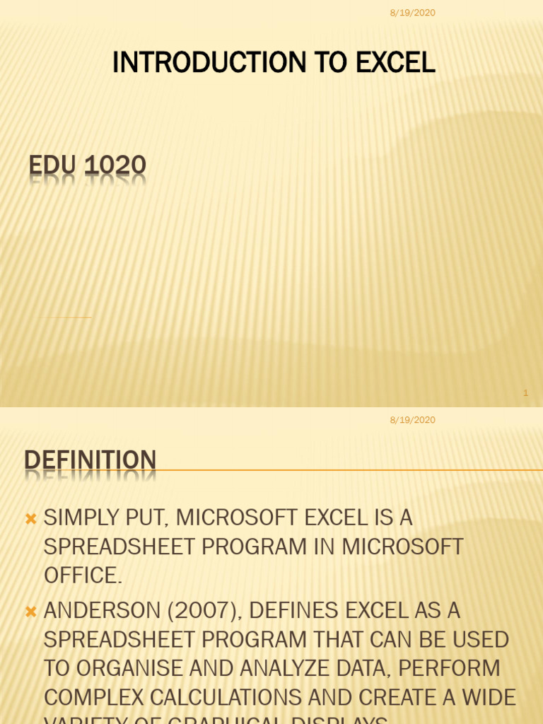 EXCEL INTRO 2015 EDU1020 | PDF | Microsoft Excel | Spreadsheet