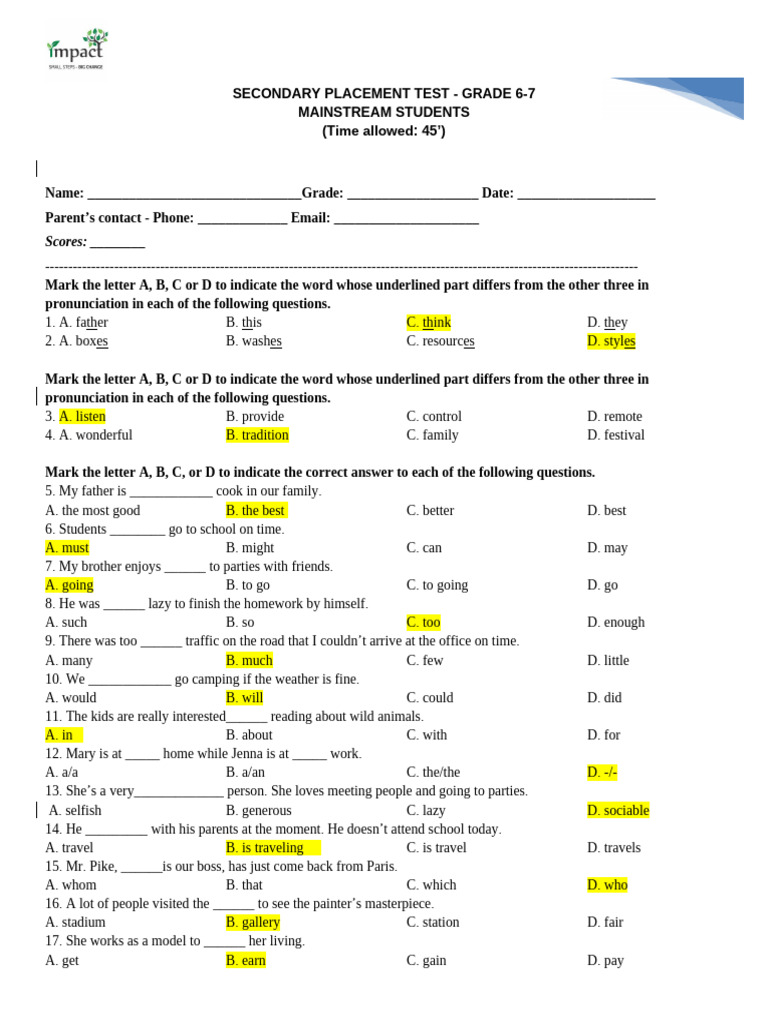 [Key] Grade 6-7 | PDF