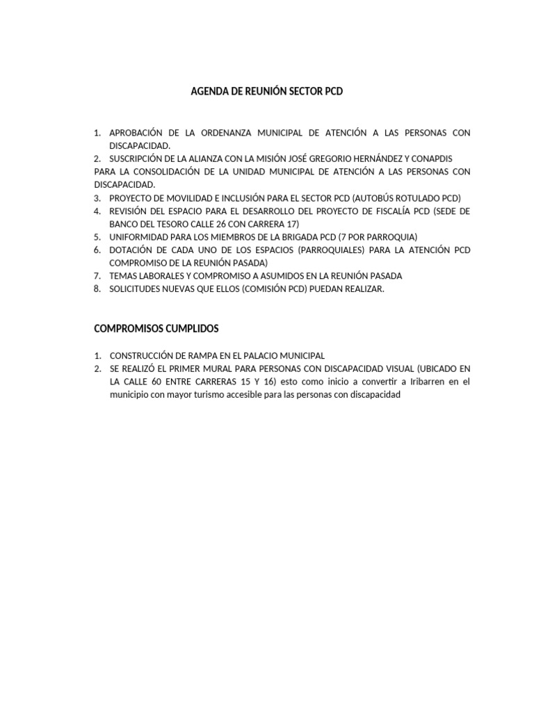 Agenda de Reunion Sector PCD | PDF
