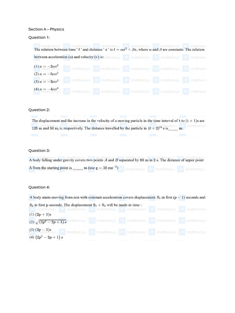 Practice Set 3 - Kinemetic, Mole Concept, GOC, Sequence | PDF