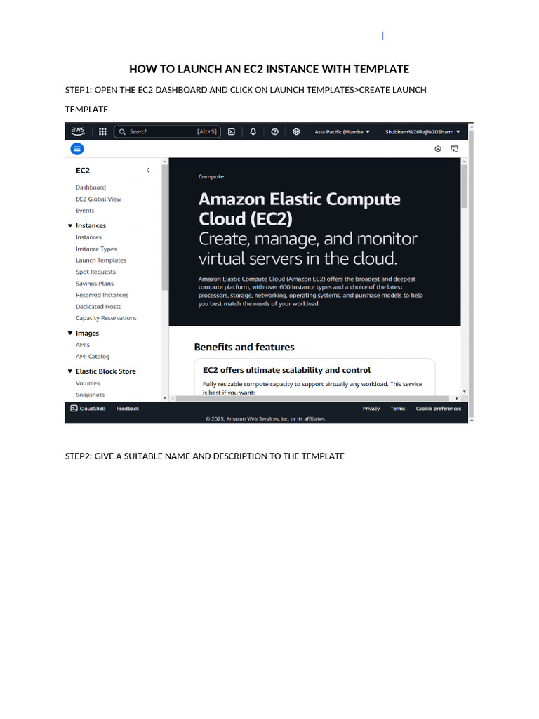Launch EC2 Instance with Template | PDF