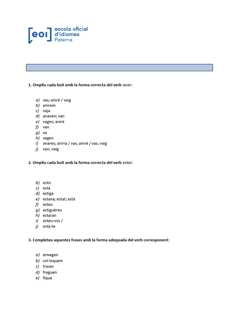 Morfologia Verbal Dossier SOLUCIONARI | PDF