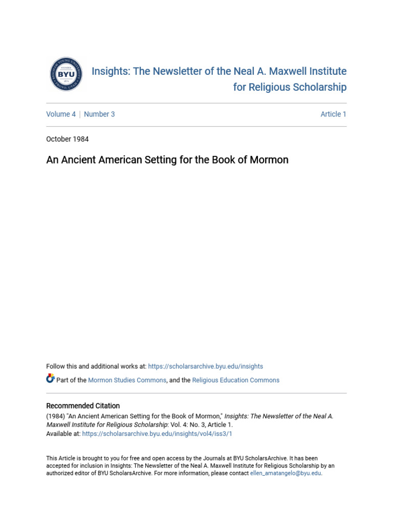 An Ancient American Setting For The Book of Mormon | PDF | Mormon ...