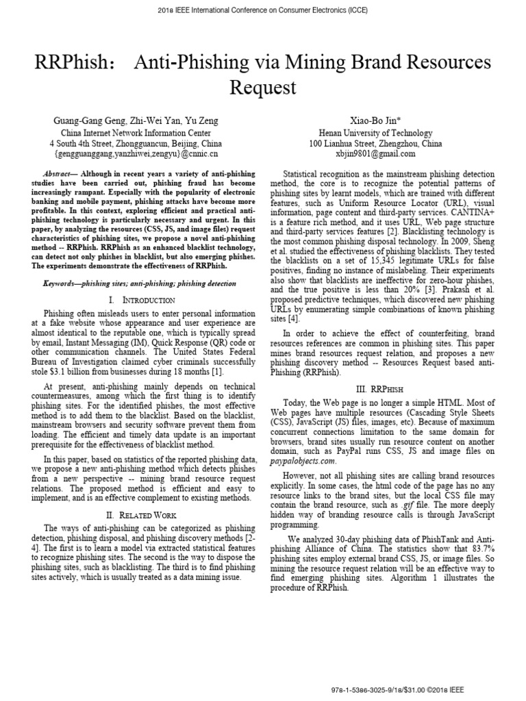 RRPhish Anti-Phishing Via Mining Brand Resources Request | PDF | Phishing | World Wide Web