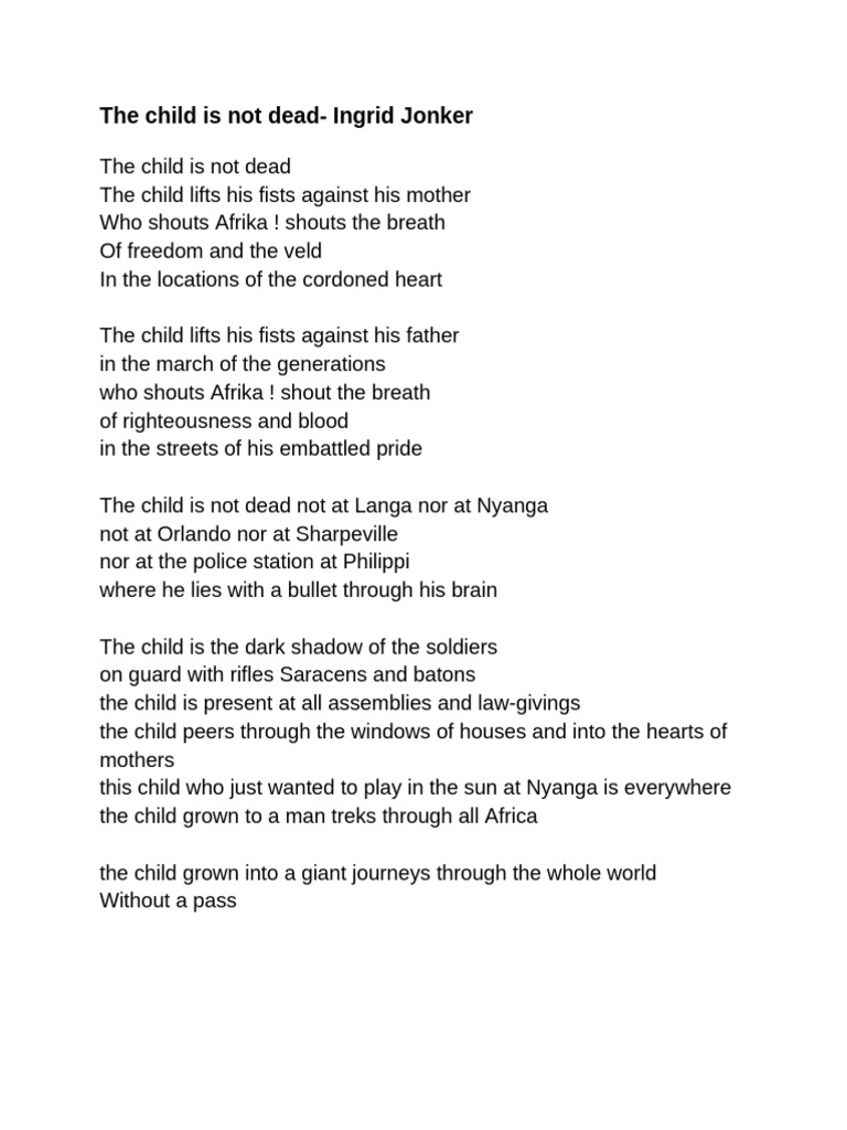 Analysis of "The Child is Not Dead" Poem | PDF