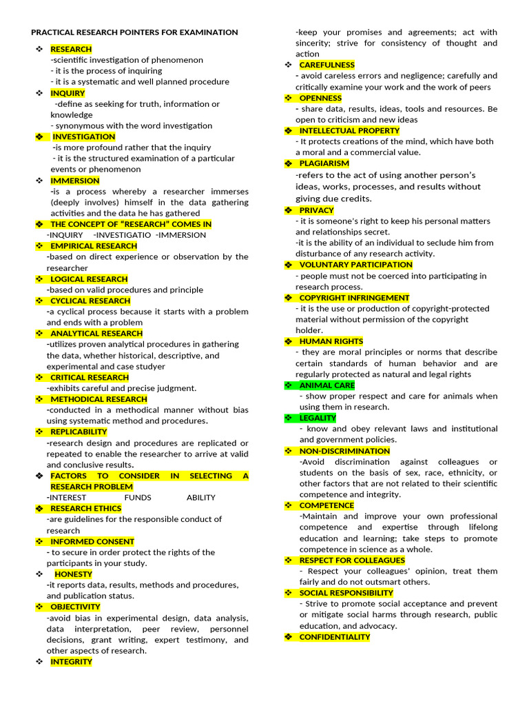 Practical Research Pointers For Examination | PDF | Cognition | Science