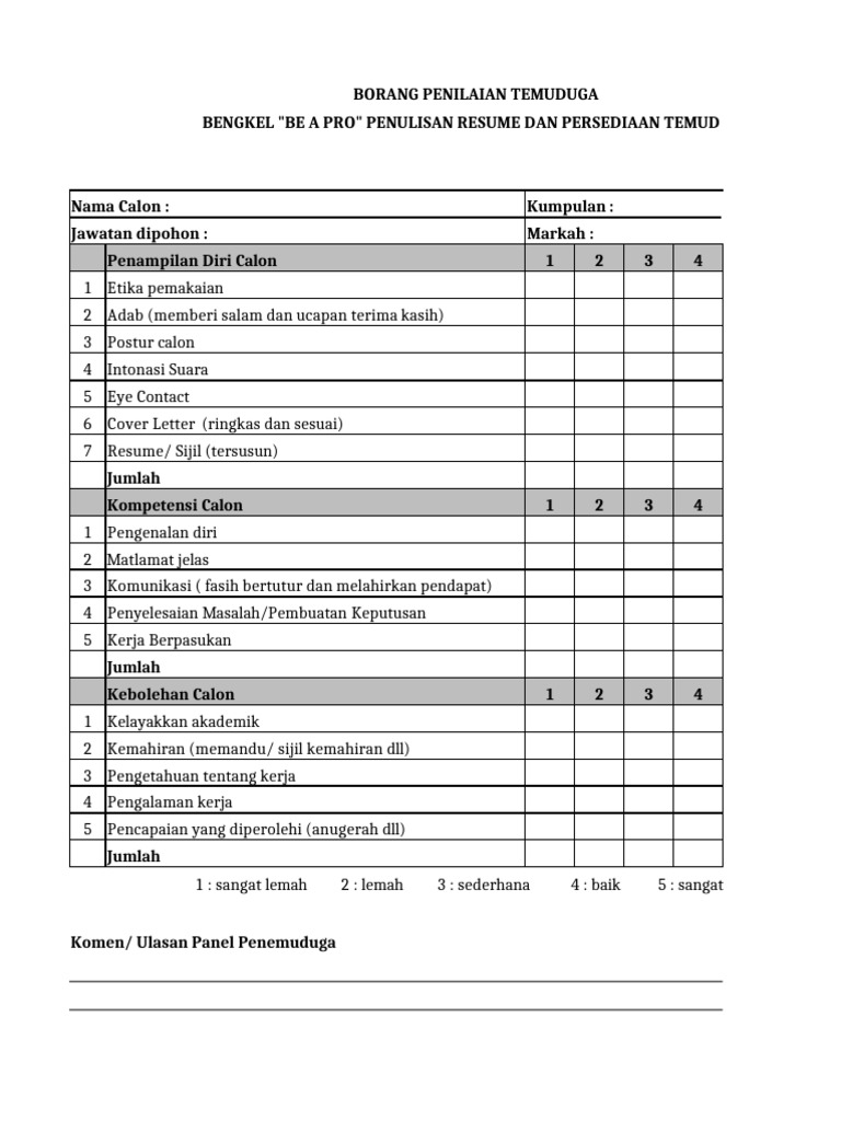 Borang Penilaian Temuduga | PDF
