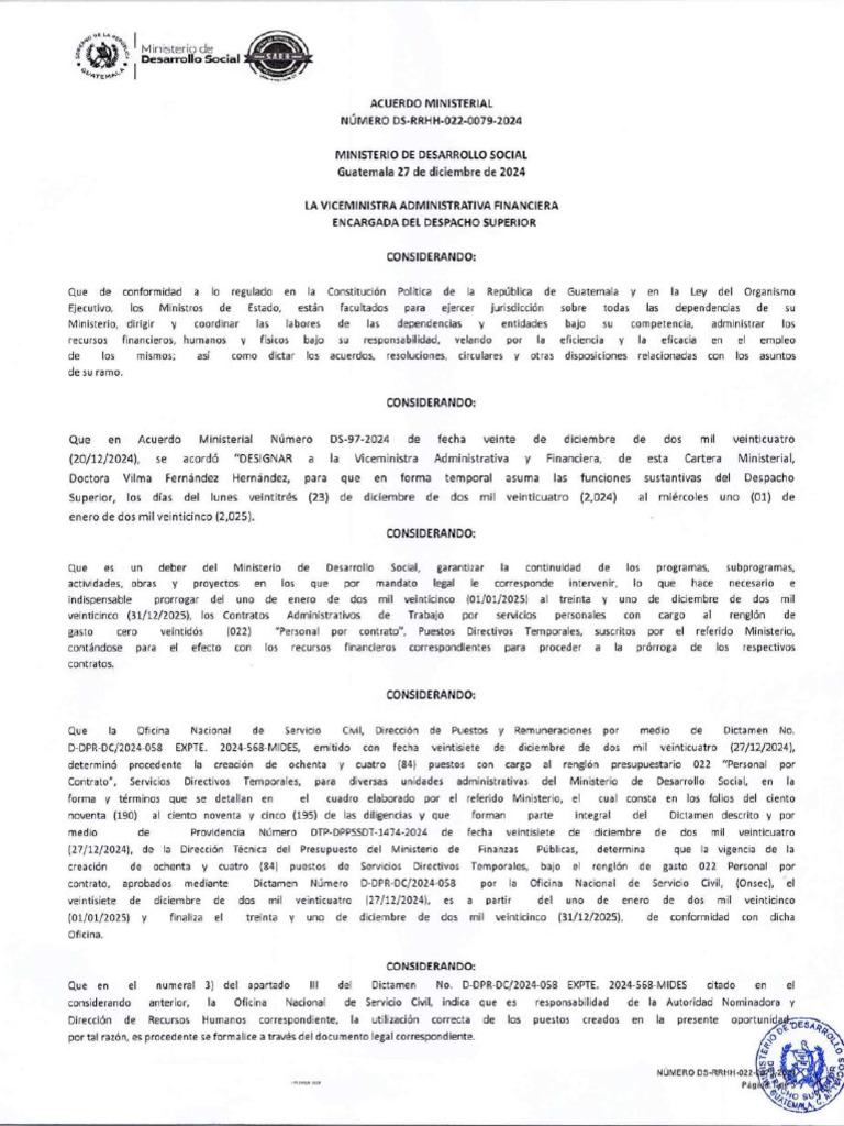 Acuerdo Ministerial Ds RRHH 022 0079 2024 | PDF