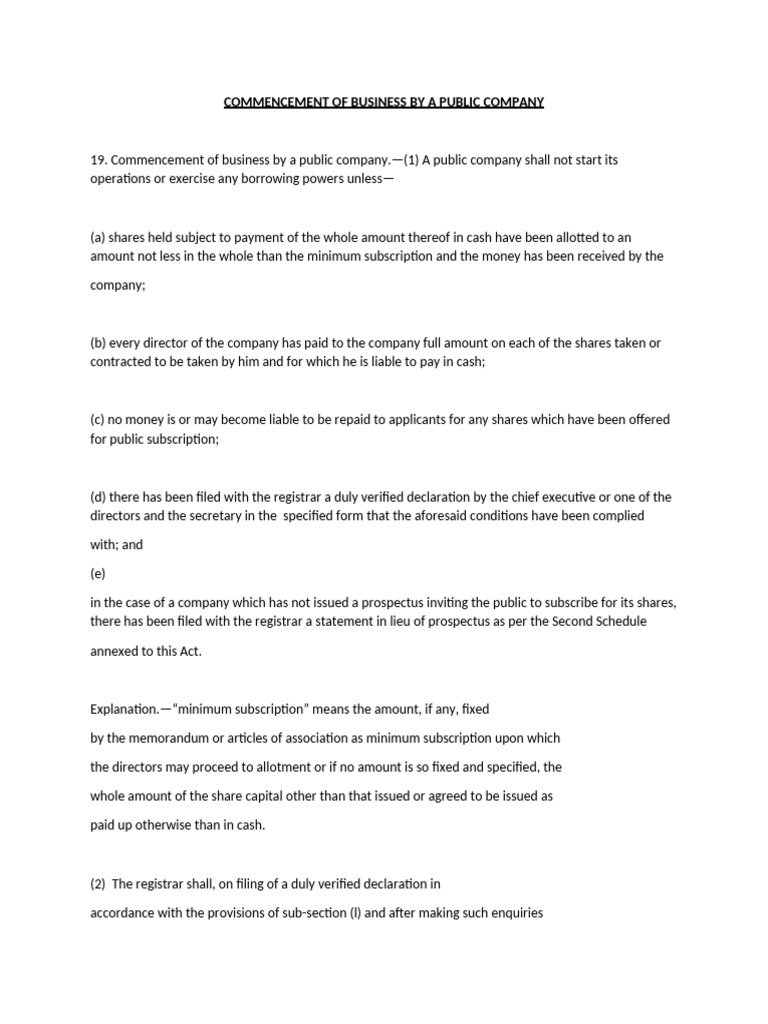 Public Company Business Commencement Rules | PDF | Receipt | Liquidation