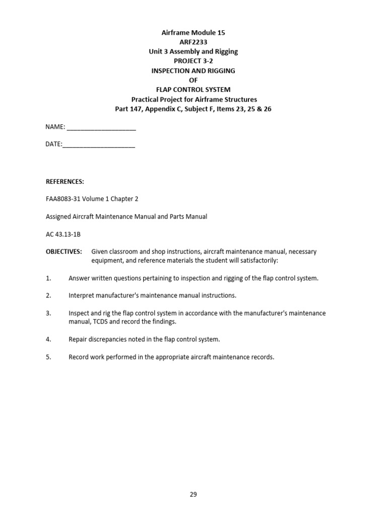 INSPECTION AND RIGGING OF FLAP CONTROL SYSTEM Project | PDF | Flap ...