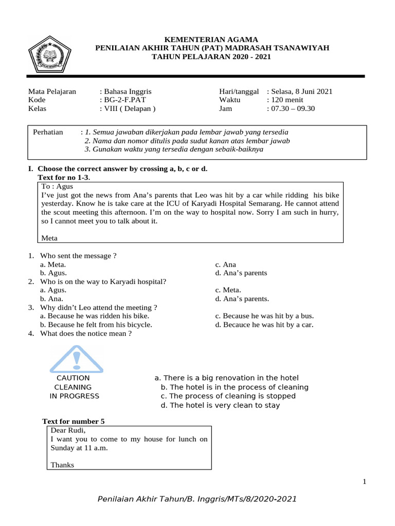 SOAL PAT SMTR GENAP KLS 8 2020-2021 | PDF