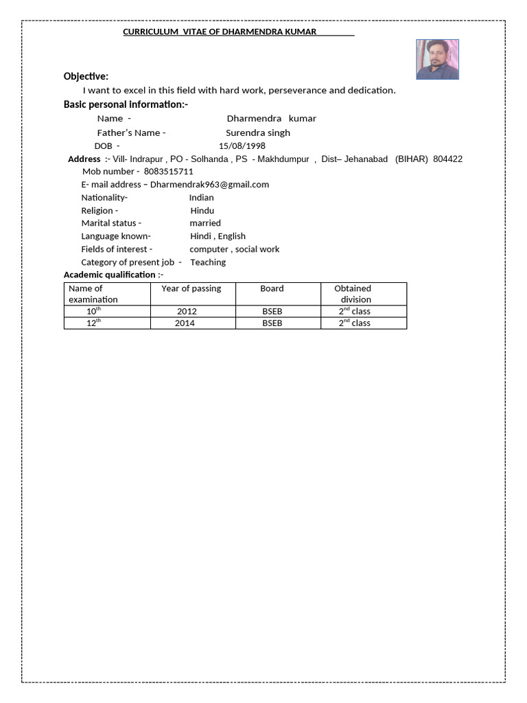 Curriculum Vitae of Dharmendra Kumar | PDF