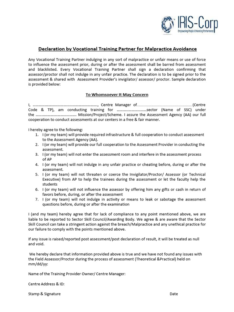 Declaration Against Malpractice | PDF