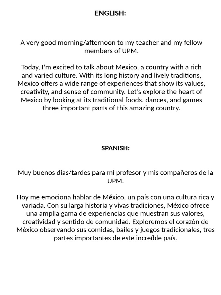 English and Spanish Mexico Presentation (Globetrotting) | PDF