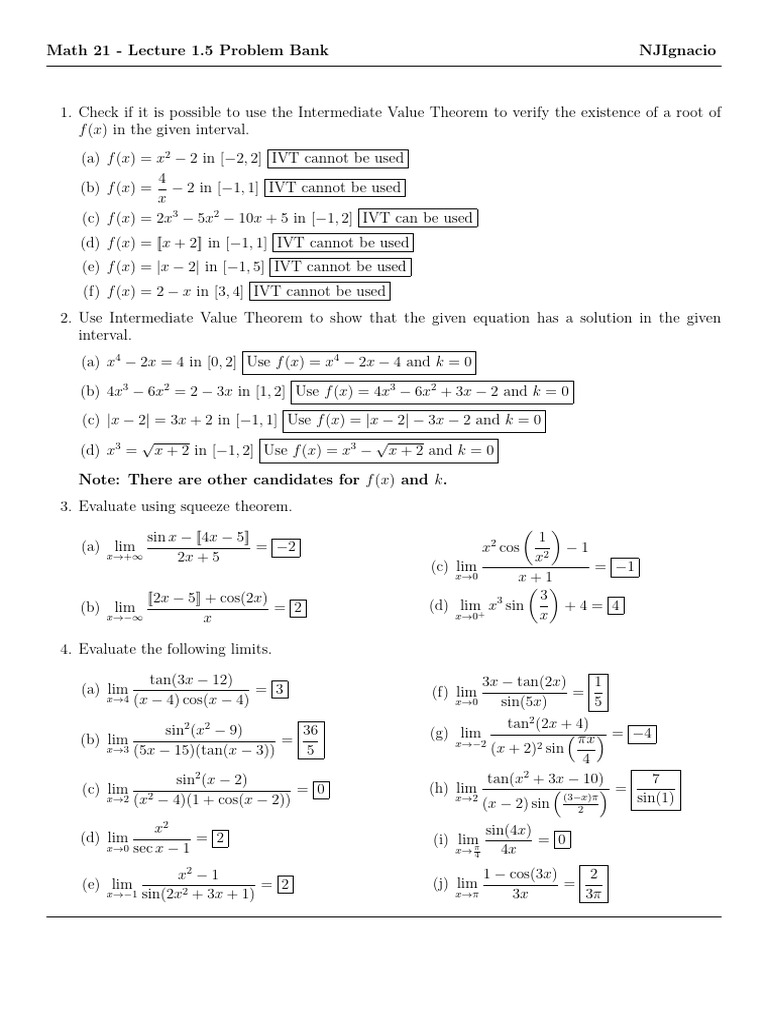 Lecture-1.5-AnsKey | PDF | Mathematical Analysis | Mathematical Objects