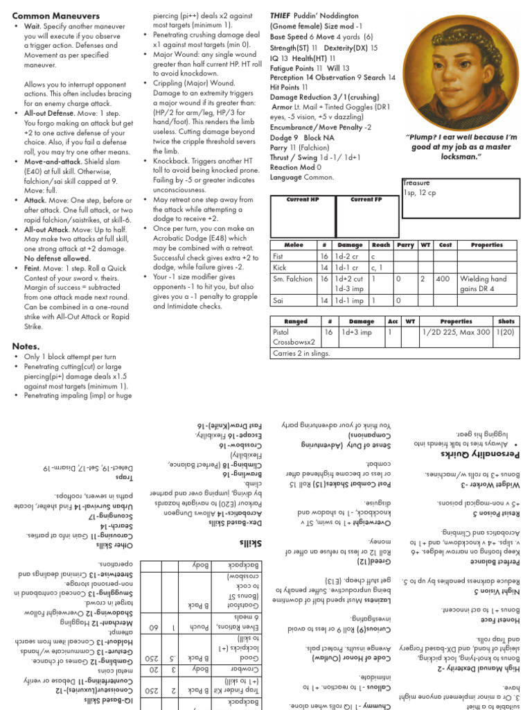 Gnome Thief Character Sheet Overview | PDF