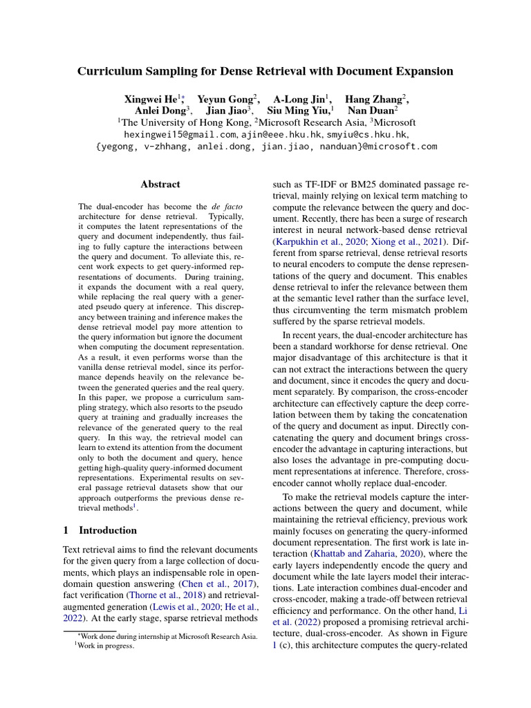 CurriculumSamplingForDenseRetrievalWithDocumentExpansion | PDF | Information Retrieval ...