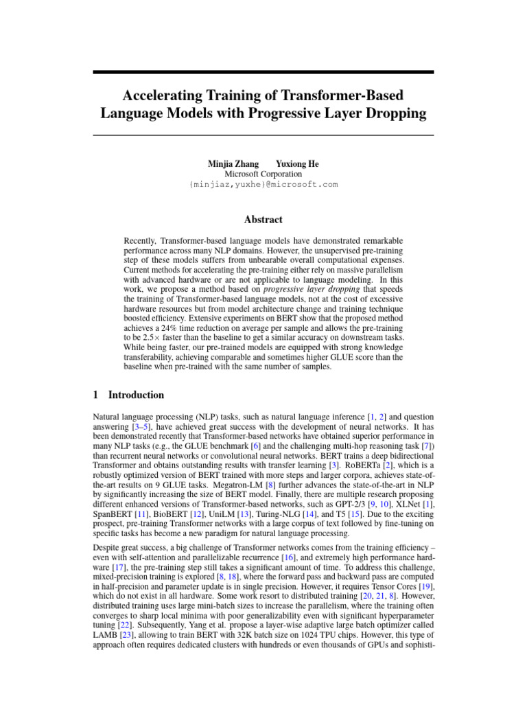 Accelerating Training of Transformer Based Language Models With Progressive Layer Dropping | PDF ...