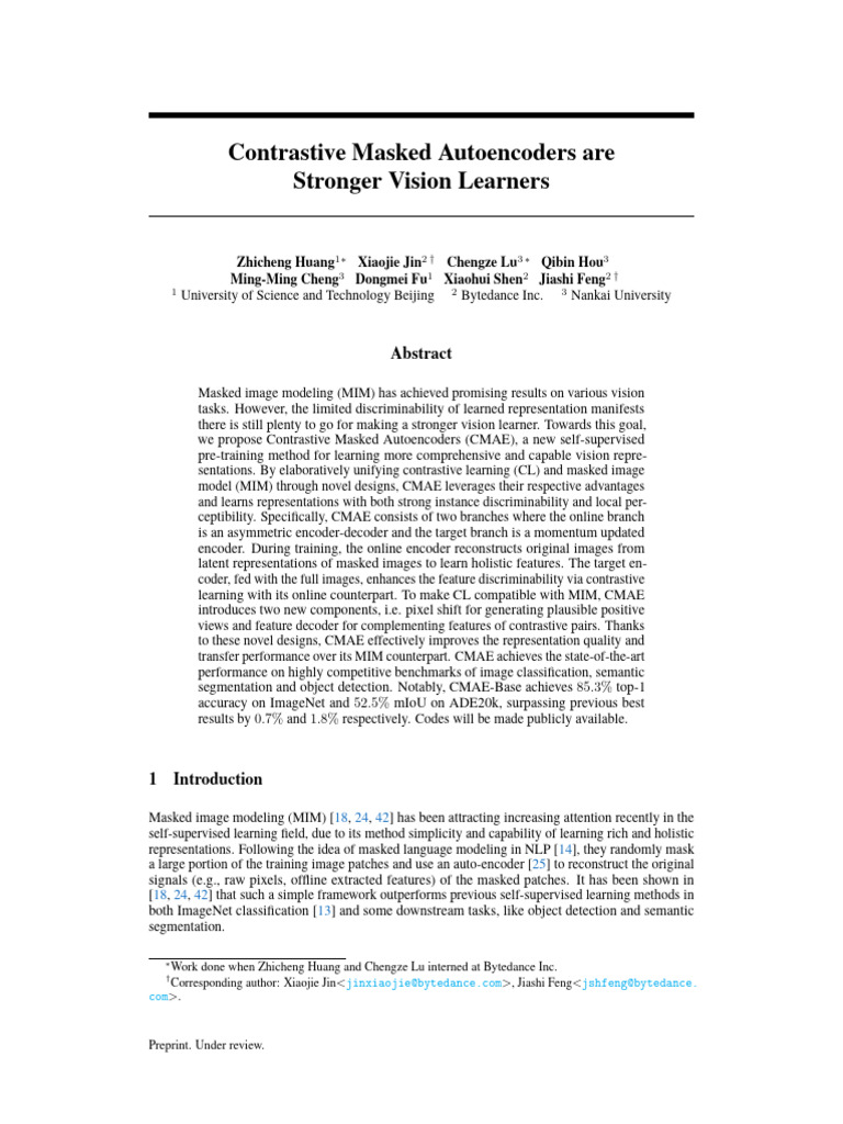 Contrastive Masked Autoencoders Are Stronger Vision Learners | PDF ...